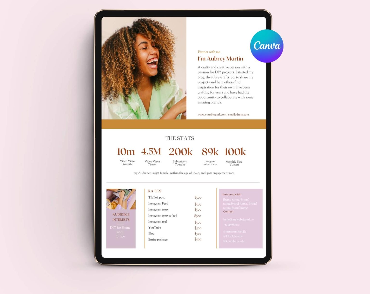 Blogger and Influencer Media kit pdf Canva Templates | Elegant