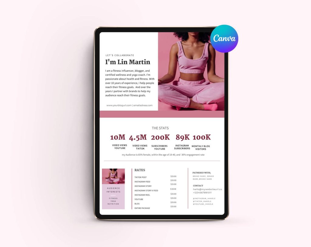 Blogger and Influencer Media kit pdf Canva Templates | Chic
